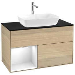 Villeroy & Boch Villeroy und Boch Finion Waschtischunterschrank G772GFPC 100cm, Abdeckplatte black matt, Emotion, Regale Glossy white lacquer, Oak Veneer