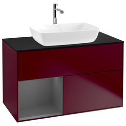Villeroy & Boch Villeroy und Boch Finion Waschtischunterschrank G772GKHB 100cm, Abdeckplatte black matt, Emotion, Regale Anthracite matt lacquer, Peony Matt