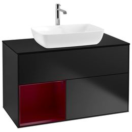 Villeroy & Boch Villeroy und Boch Finion Waschtischunterschrank G772HBPD 100cm, Abdeckplatte black matt, Emotion, Regale Peony matt lacquer, Black matt lacquer