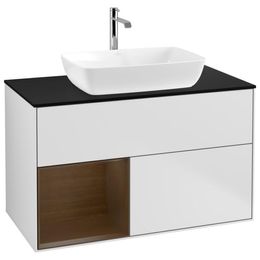 Villeroy & Boch Villeroy und Boch Finion Waschtischunterschrank G772GNMT 100cm, Abdeckplatte black matt, Emotion, Regale Walnut Veneer, White matt lacquer