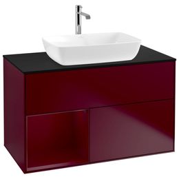 Villeroy & Boch Villeroy und Boch Finion Waschtischunterschrank G772HBHB 100cm, Abdeckplatte black matt, Emotion, Regale Peony matt lacquer, Peony Matt
