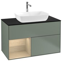 Villeroy & Boch Villeroy und Boch Finion Waschtischunterschrank G772PCGM 100cm, Abdeckplatte black matt, Emotion, Regale Oak Veneer, Olive Matt Lacquer
