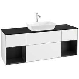 Villeroy & Boch Villeroy und Boch Finion Waschtischunterschrank F862PDGF 160cm, Abdeckplatte black matt, Regale Black matt lacquer, Glossy white lacquer