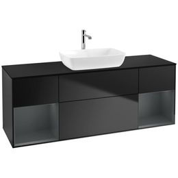 Villeroy & Boch Villeroy und Boch Finion Waschtischunterschrank F862HGPD 160cm, Abdeckplatte black matt, Regale Midnight matt lacquer, Black matt lacquer
