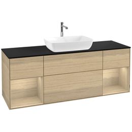Villeroy & Boch Villeroy und Boch Finion Waschtischunterschrank F862PCPC 160cm, Abdeckplatte black matt, Regale Oak Veneer, Oak Veneer