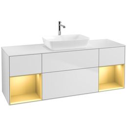 Villeroy & Boch Villeroy und Boch Finion Waschtischunterschrank F861HFMT 160cm, Abdeckplatte white matt, Regale Gold matt lacquer, White matt lacquer