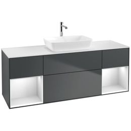 Villeroy & Boch Villeroy und Boch Finion Waschtischunterschrank F861MTHG 160cm, Abdeckplatte white matt, Regale White matt lacquer, Midnight Blue Matt Lacquer