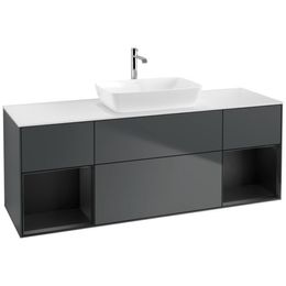 Villeroy & Boch Villeroy und Boch Finion Waschtischunterschrank F861PDHG 160cm, Abdeckplatte white matt, Regale Black matt lacquer, Midnight Blue Matt Lacquer