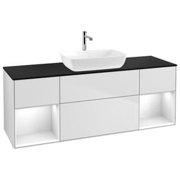 Villeroy & Boch Villeroy und Boch Finion Waschtischunterschrank G862GFMT 160cm, Abdeckplatte black matt, Emotion, Regale Glossy white lacquer, White matt lacquer