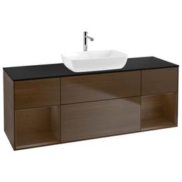 Villeroy & Boch Villeroy und Boch Finion Waschtischunterschrank G862GNGN 160cm, Abdeckplatte black matt, Emotion, Regale Walnut Veneer, Walnut veneer