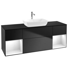 Villeroy & Boch Villeroy und Boch Finion Waschtischunterschrank G862GFPD 160cm, Abdeckplatte black matt, Emotion, Regale Glossy white lacquer, Black matt lacquer
