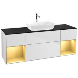 Villeroy & Boch Villeroy und Boch Finion Waschtischunterschrank G862HFMT 160cm, Abdeckplatte black matt, Emotion, Regale Gold matt lacquer, White matt lacquer