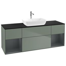 Villeroy & Boch Villeroy und Boch Finion Waschtischunterschrank G862HGGM 160cm, Abdeckplatte black matt, Emotion, Regale Midnight matt lacquer, Olive Matt Lacquer