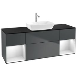 Villeroy & Boch Villeroy und Boch Finion Waschtischunterschrank G862MTHG 160cm, Abdeckplatte black matt, Emotion, Regale White matt lacquer, Midnight Blue Matt Lacquer