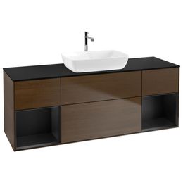 Villeroy & Boch Villeroy und Boch Finion Waschtischunterschrank G862PDGN 160cm, Abdeckplatte black matt, Emotion, Regale Black matt lacquer, Walnut veneer