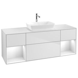 Villeroy & Boch Villeroy und Boch Finion Waschtischunterschrank G861GFMT 160cm, Abdeckplatte white matt, Emotion, Regale Glossy white lacquer, White matt lacquer