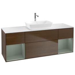 Villeroy & Boch Villeroy und Boch Finion Waschtischunterschrank G861GMGN 160cm, Abdeckplatte white matt, Emotion, Regale Olive matt lacquer, Walnut veneer