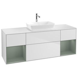 Villeroy & Boch Villeroy und Boch Finion Waschtischunterschrank G861GMMT 160cm, Abdeckplatte white matt, Emotion, Regale Olive matt lacquer, White matt lacquer