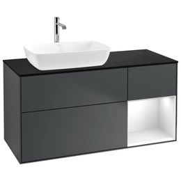 Villeroy & Boch Villeroy und Boch Finion Waschtischunterschrank G812GFHG 120cm, Abdeckplatte black matt, Emotion, Regale Glossy white lacquer, Midnight Blue Matt Lacquer