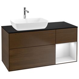 Villeroy & Boch Villeroy und Boch Finion Waschtischunterschrank G812MTGN 120cm, Abdeckplatte black matt, Emotion, Regale White matt lacquer, Walnut veneer