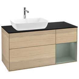 Villeroy & Boch Villeroy und Boch Finion Waschtischunterschrank G812GMPC 120cm, Abdeckplatte black matt, Emotion, Regale Olive matt lacquer, Oak Veneer