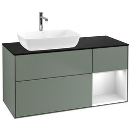 Villeroy & Boch Villeroy und Boch Finion Waschtischunterschrank G812MTGM 120cm, Abdeckplatte black matt, Emotion, Regale White matt lacquer, Olive Matt Lacquer