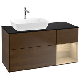 Villeroy & Boch Villeroy und Boch Finion Waschtischunterschrank G812PCGN 120cm, Abdeckplatte black matt, Emotion, Regale Oak Veneer, Walnut veneer