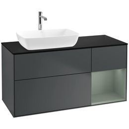 Villeroy & Boch Villeroy und Boch Finion Waschtischunterschrank F812GMHG 120cm, Abdeckplatte black matt, Regale Olive matt lacquer, Midnight Blue Matt Lacquer
