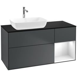 Villeroy & Boch Villeroy und Boch Finion Waschtischunterschrank F812GFHG 120cm, Abdeckplatte black matt, Regale Glossy white lacquer, Midnight Blue Matt Lacquer
