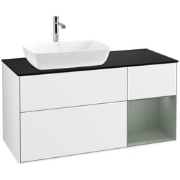 Villeroy & Boch Villeroy und Boch Finion Waschtischunterschrank F812GMGF 120cm, Abdeckplatte black matt, Regale Olive matt lacquer, Glossy white lacquer