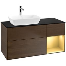 Villeroy & Boch Villeroy und Boch Finion Waschtischunterschrank F812HFGN 120cm, Abdeckplatte black matt, Regale Gold matt lacquer, Walnut veneer