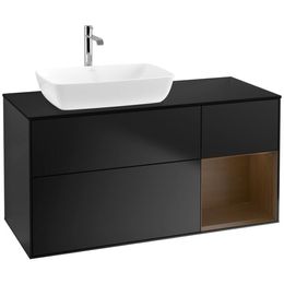 Villeroy & Boch Villeroy und Boch Finion Waschtischunterschrank F812GNPD 120cm, Abdeckplatte black matt, Regale Walnut Veneer, Black matt lacquer