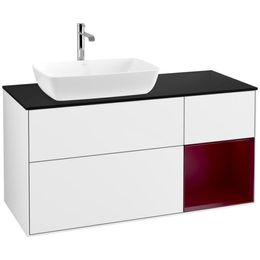 Villeroy & Boch Villeroy und Boch Finion Waschtischunterschrank F812HBGF 120cm, Abdeckplatte black matt, Regale Peony matt lacquer, Glossy white lacquer