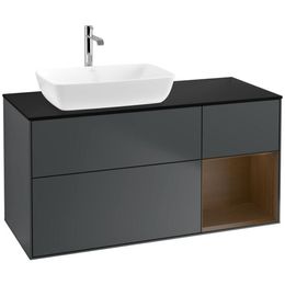 Villeroy & Boch Villeroy und Boch Finion Waschtischunterschrank F812GNHG 120cm, Abdeckplatte black matt, Regale Walnut Veneer, Midnight Blue Matt Lacquer