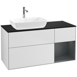 Villeroy & Boch Villeroy und Boch Finion Waschtischunterschrank F812HGMT 120cm, Abdeckplatte black matt, Regale Midnight matt lacquer, White matt lacquer