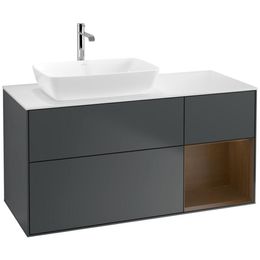 Villeroy & Boch Villeroy und Boch Finion Waschtischunterschrank F811GNHG 120cm, Abdeckplatte white matt, Regale Walnut Veneer, Midnight Blue Matt Lacquer