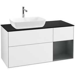 Villeroy & Boch Villeroy und Boch Finion Waschtischunterschrank F812HGGF 120cm, Abdeckplatte black matt, Regale Midnight matt lacquer, Glossy white lacquer