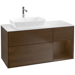 Villeroy & Boch Villeroy und Boch Finion Waschtischunterschrank F811GNGN 120cm, Abdeckplatte white matt, Regale Walnut Veneer, Walnut veneer
