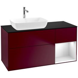 Villeroy & Boch Villeroy und Boch Finion Waschtischunterschrank F812MTHB 120cm, Abdeckplatte black matt, Regale White matt lacquer, Peony Matt