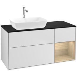 Villeroy & Boch Villeroy und Boch Finion Waschtischunterschrank F812PCMT 120cm, Abdeckplatte black matt, Regale Oak Veneer, White matt lacquer