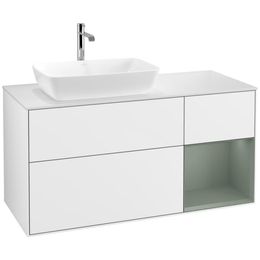 Villeroy & Boch Villeroy und Boch Finion Waschtischunterschrank F811GMGF 120cm, Abdeckplatte white matt, Regale Olive matt lacquer, Glossy white lacquer