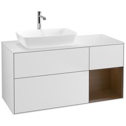 Villeroy & Boch Villeroy und Boch Finion Waschtischunterschrank F811GNMT 120cm, Abdeckplatte white matt, Regale Walnut Veneer, White matt lacquer