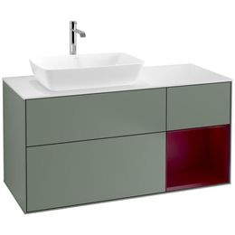 Villeroy & Boch Villeroy und Boch Finion Waschtischunterschrank F811HBGM 120cm, Abdeckplatte white matt, Regale Peony matt lacquer, Olive Matt Lacquer