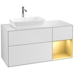 Villeroy & Boch Villeroy und Boch Finion Waschtischunterschrank F811HFMT 120cm, Abdeckplatte white matt, Regale Gold matt lacquer, White matt lacquer