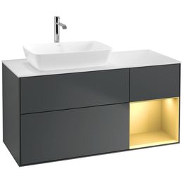 Villeroy & Boch Villeroy und Boch Finion Waschtischunterschrank F811HFHG 120cm, Abdeckplatte white matt, Regale Gold matt lacquer, Midnight Blue Matt Lacquer