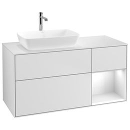 Villeroy & Boch Villeroy und Boch Finion Waschtischunterschrank G811GFMT 120cm, Abdeckplatte white matt, Emotion, Regale Glossy white lacquer, White matt lacquer