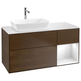 Villeroy & Boch Villeroy und Boch Finion Waschtischunterschrank G811GFGN 120cm, Abdeckplatte white matt, Emotion, Regale Glossy white lacquer, Walnut veneer