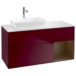 Villeroy & Boch Villeroy und Boch Finion Waschtischunterschrank G811GNHB 120cm, Abdeckplatte white matt, Emotion, Regale Walnut Veneer, Peony Matt