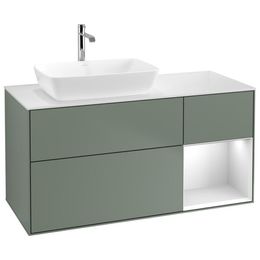 Villeroy & Boch Villeroy und Boch Finion Waschtischunterschrank G811MTGM 120cm, Abdeckplatte white matt, Emotion, Regale White matt lacquer, Olive Matt Lacquer