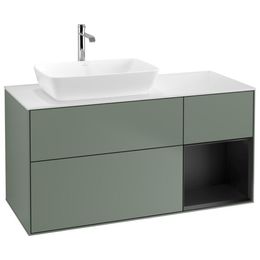 Villeroy & Boch Villeroy und Boch Finion Waschtischunterschrank G811PDGM 120cm, Abdeckplatte white matt, Emotion, Regale Black matt lacquer, Olive Matt Lacquer